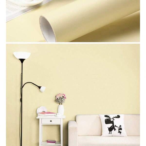 Cream Yellow Solid Color Matte Textured Vinyl Peel and Stick Wallpaper ...