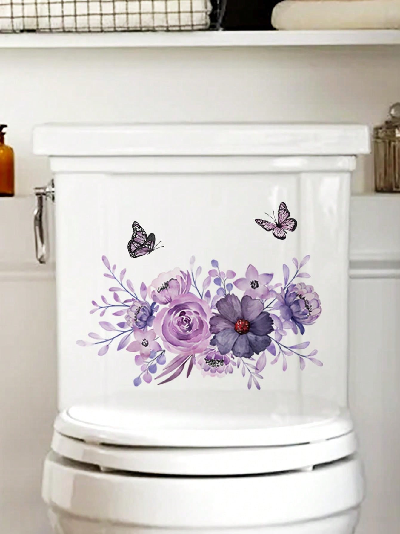 A Purple Floral Butterfly Toilet Paper Sticker | SHEIN UK