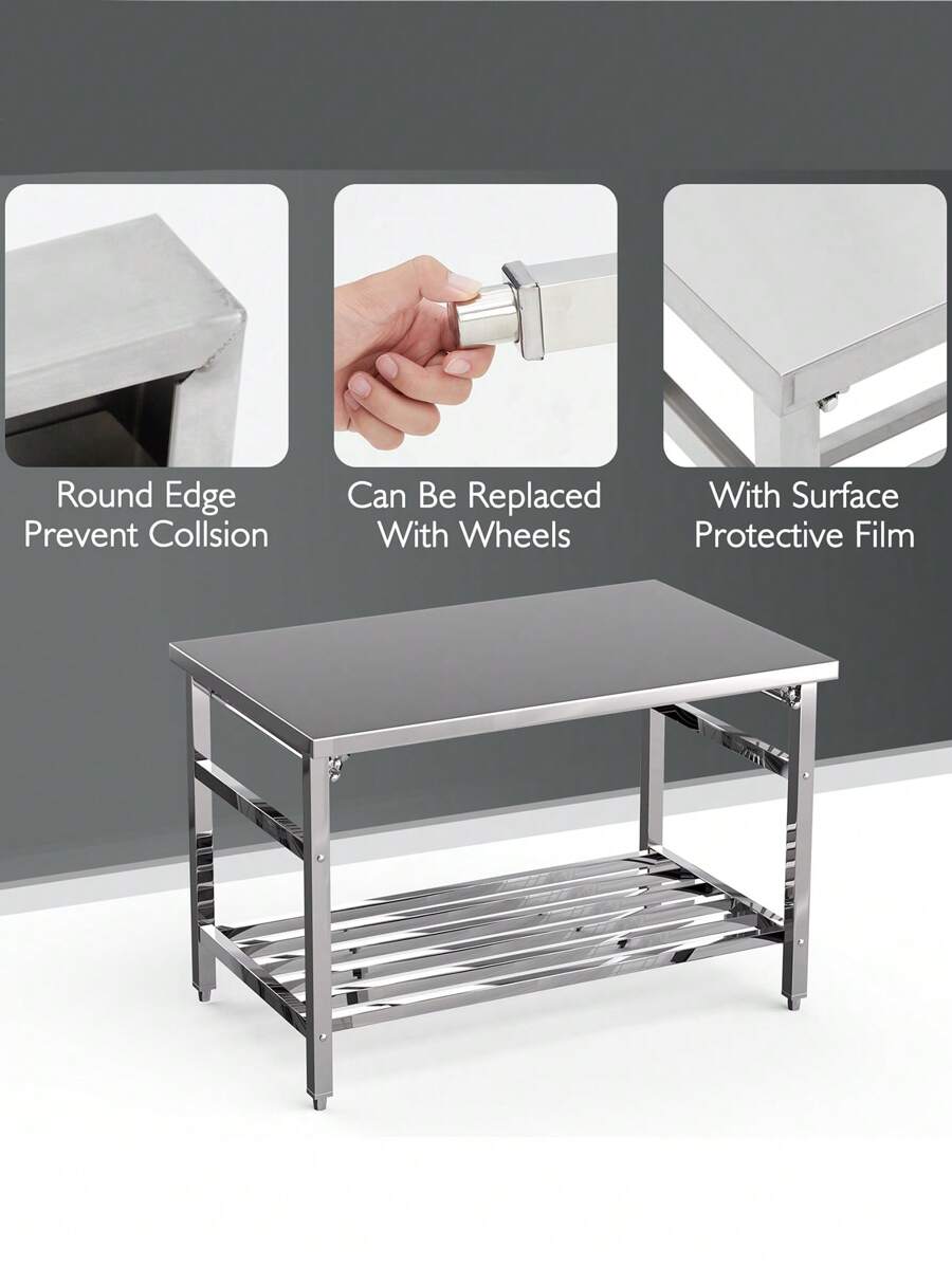Stainless Steel Table, 60 x 24 Inches Folding Heavy Duty Table for ...