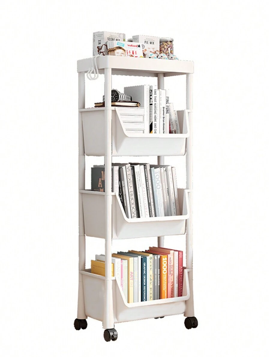 4 Tiers Plastic Rolling Cart, Multi-functional Movable Storage Cart ...