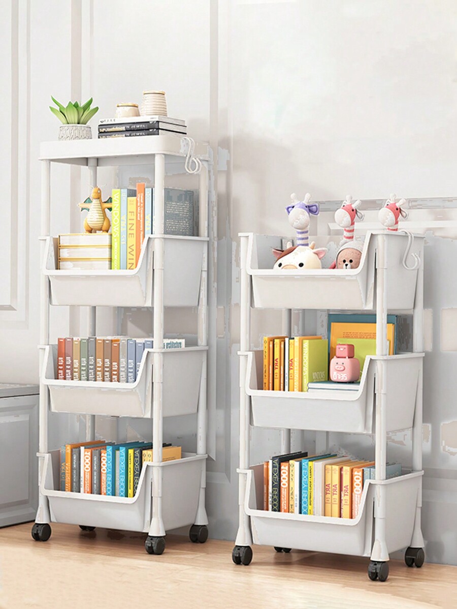 4 Tiers Plastic Rolling Cart, Multi-functional Movable Storage Cart ...