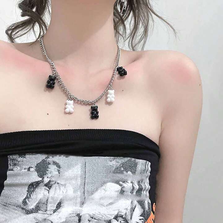 1pc Cute Resin Black White Bear Gummy Candy Pendant Necklace SHEIN USA