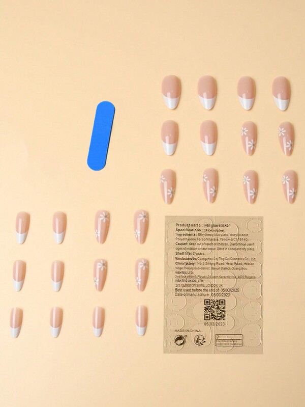 Transform Your Nails with 24pcs long Almond, white French&Floral ...