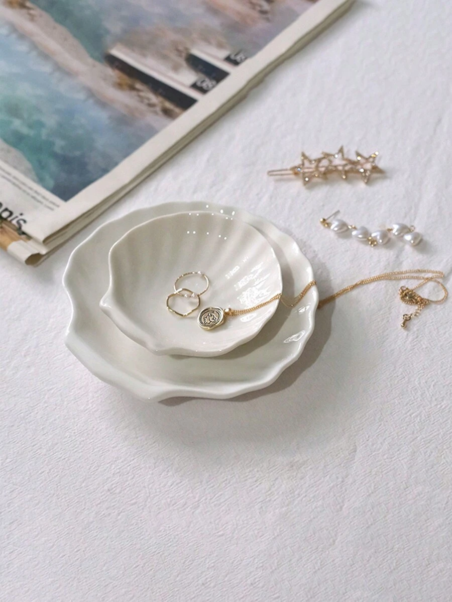 Shell Shaped Storage Tray, White Creative Decorative Trinket Tray For ...