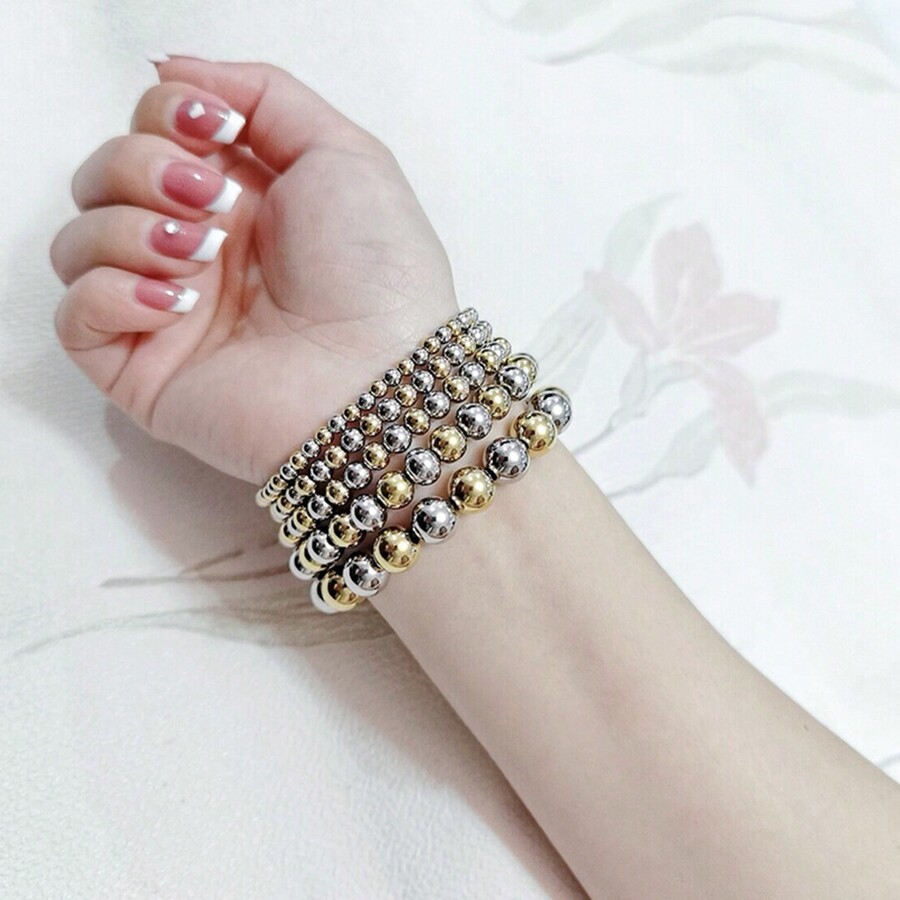 1pc Women's Metal Waterproof Stainless Steel Elastic Rope Bracelet ...