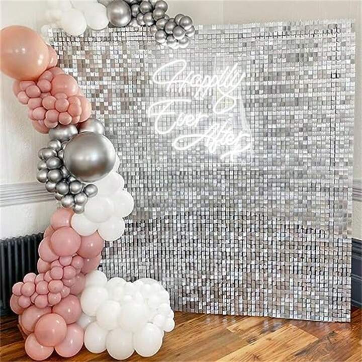 24 Panels Silver Shimmer Backdrop Disco Backdrop Wedding Silver Shimmer ...