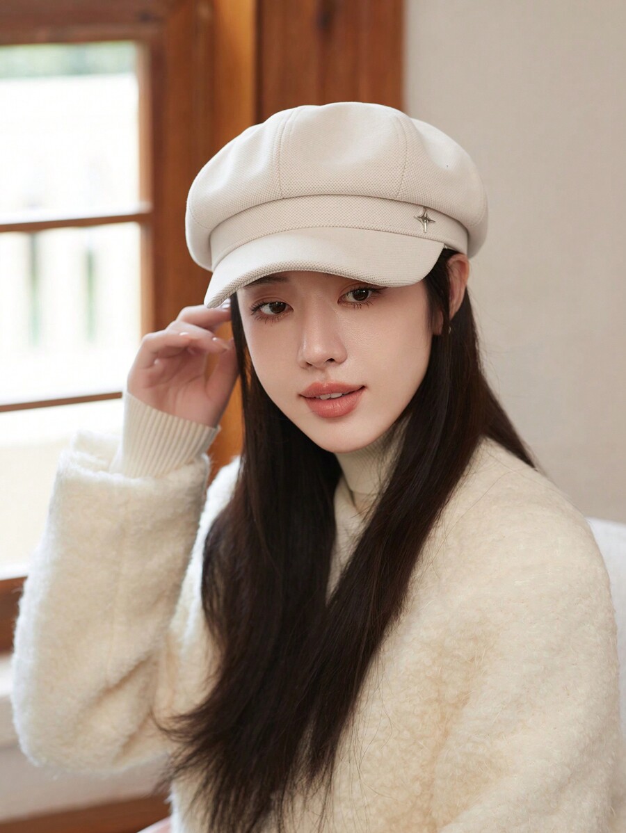 One Four-pointed Star Design Duckbill Beret Hat For Women, Spring ...