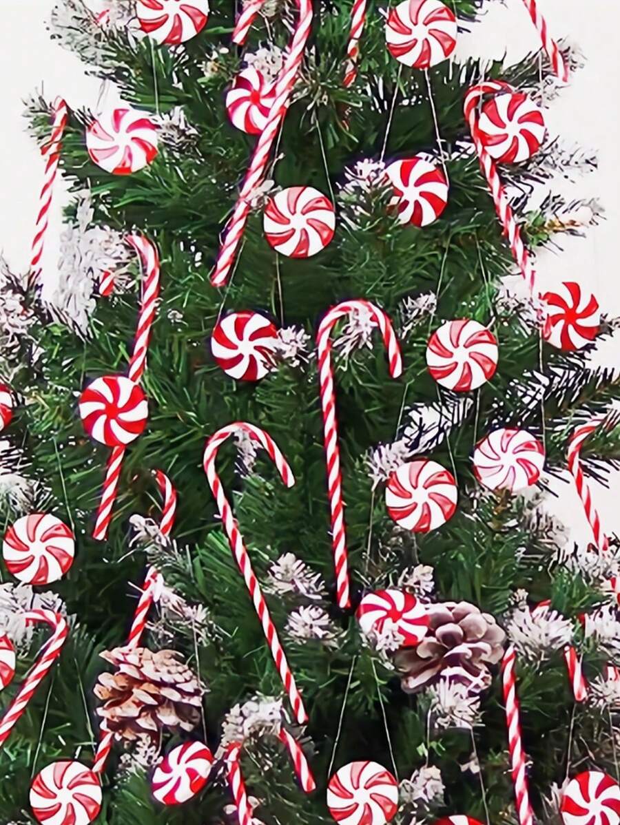 20pcs Red & White Candy Cane & Windmill Shaped Christmas Tree Ornaments ...