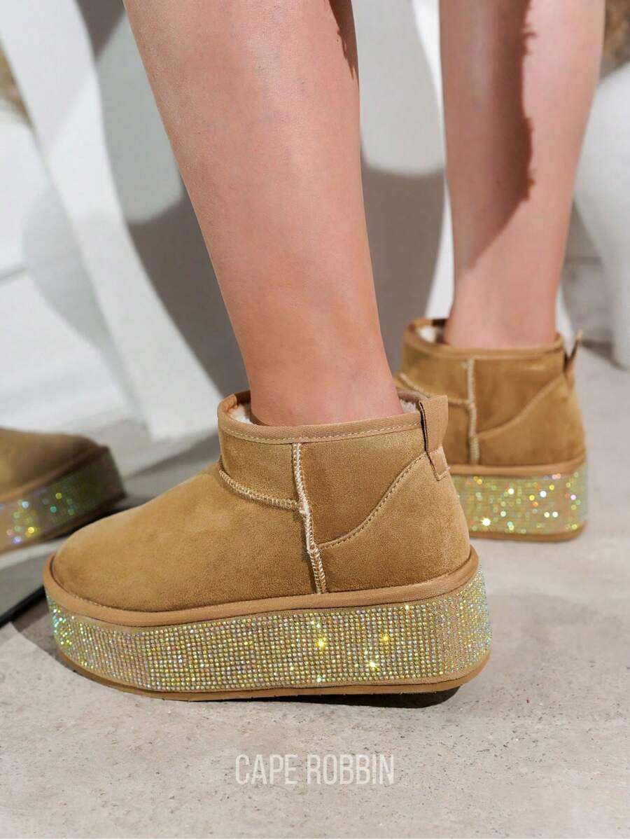 Cape Robbin Women's Rhinestone Platform Ankle Booties - Platform Round ...