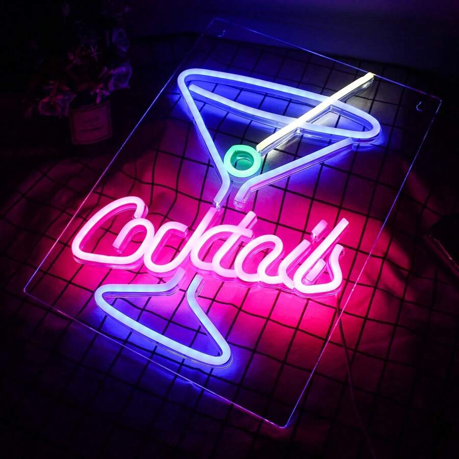 1pc Cocktails Neon Sign Cocktail Glass Shaped Neon Light Martini Neon ...