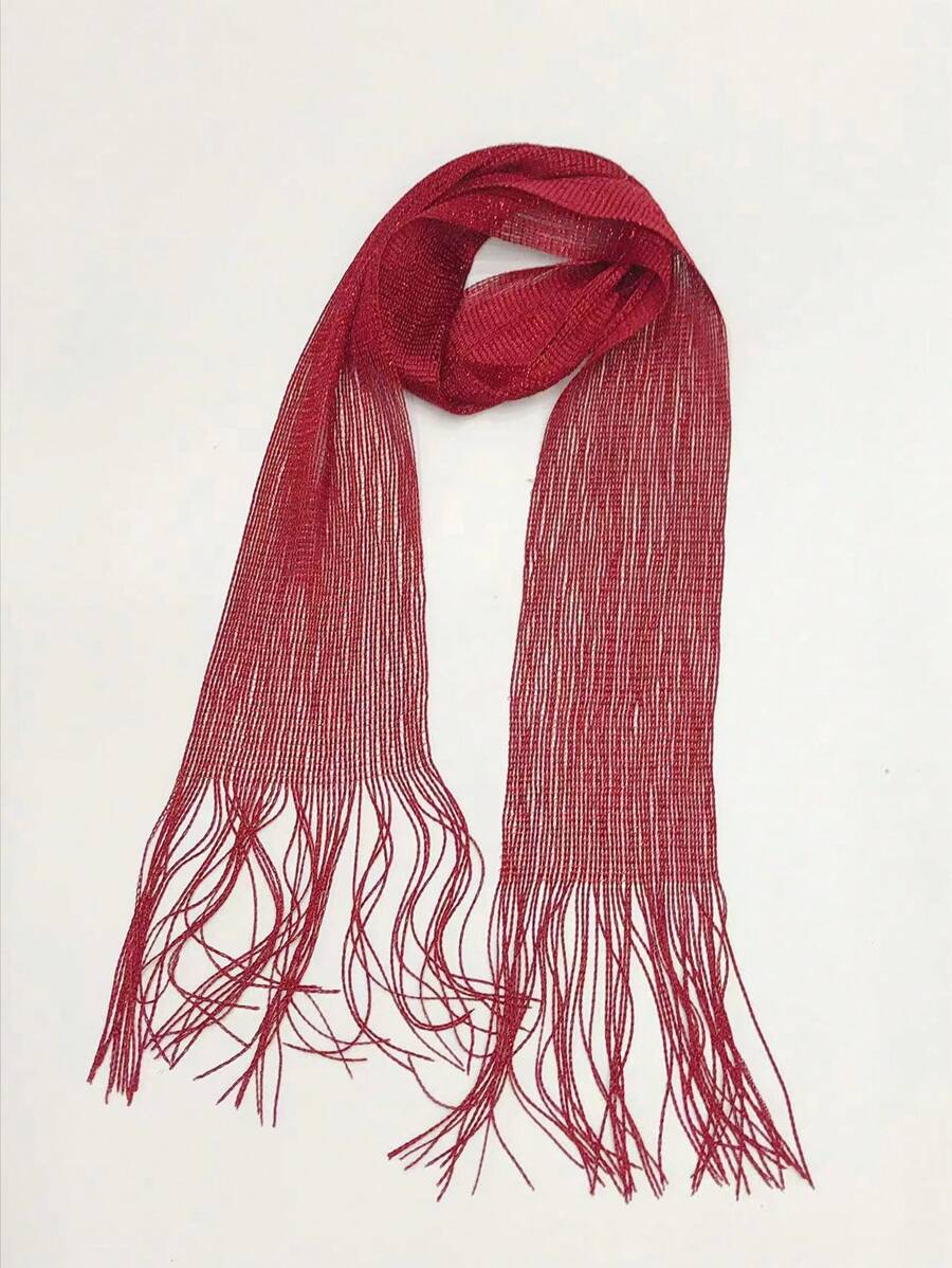 1pc Red Solid Color Fashionable Skinny Scarf With Metallic Gold Thread ...