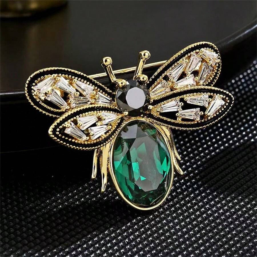 1pc Fashionable Hollow Out Bee & Rhinestone & Gemstone Decor Brooch Pin ...
