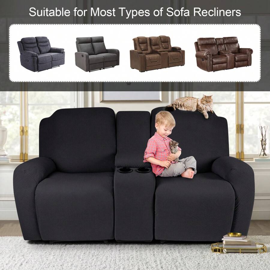 Recliner Loveseat Cover With Middle Console Sofa Slipcover, Stretch ...