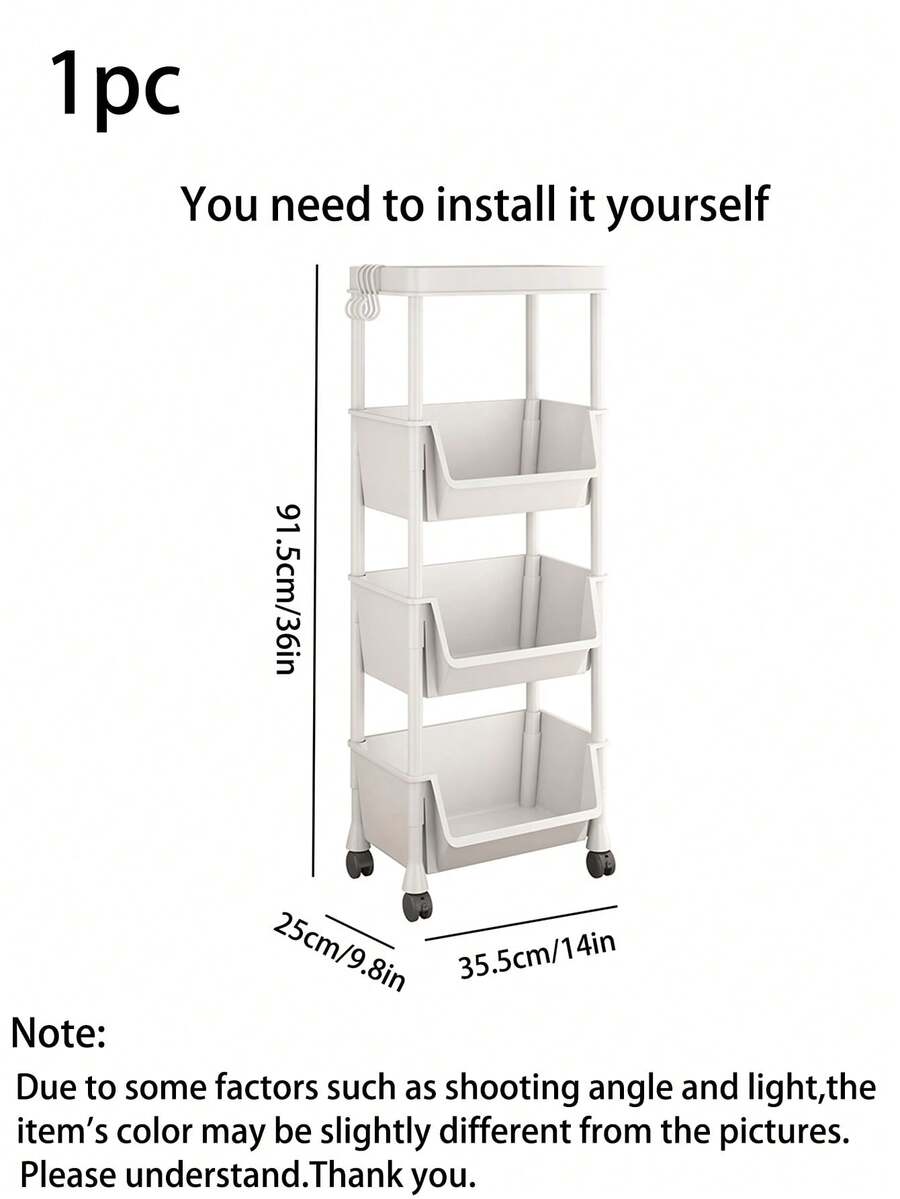 4 Tiers Plastic Rolling Cart, Multi-functional Movable Storage Cart With Wheels For Office ...
