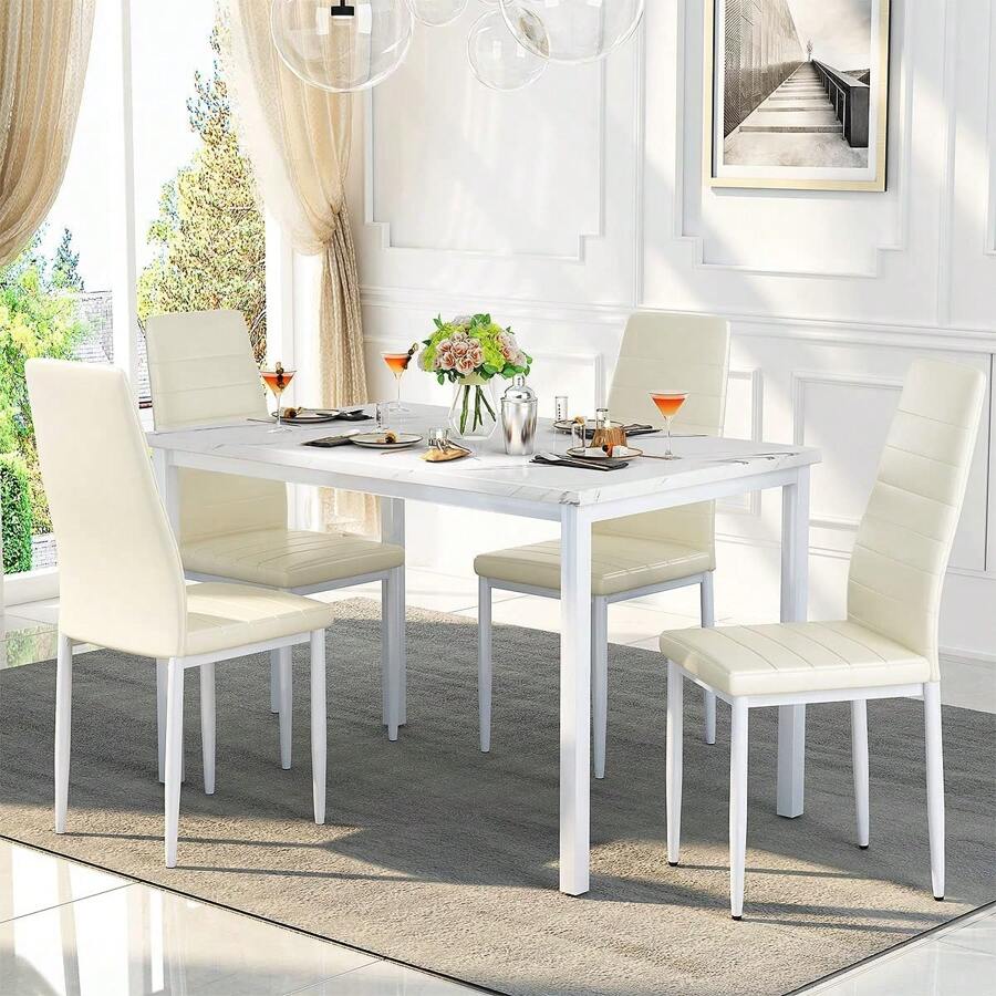 5-Piece Dining Table Set- Includes 4 Faux Leather Upholstered Modern ...