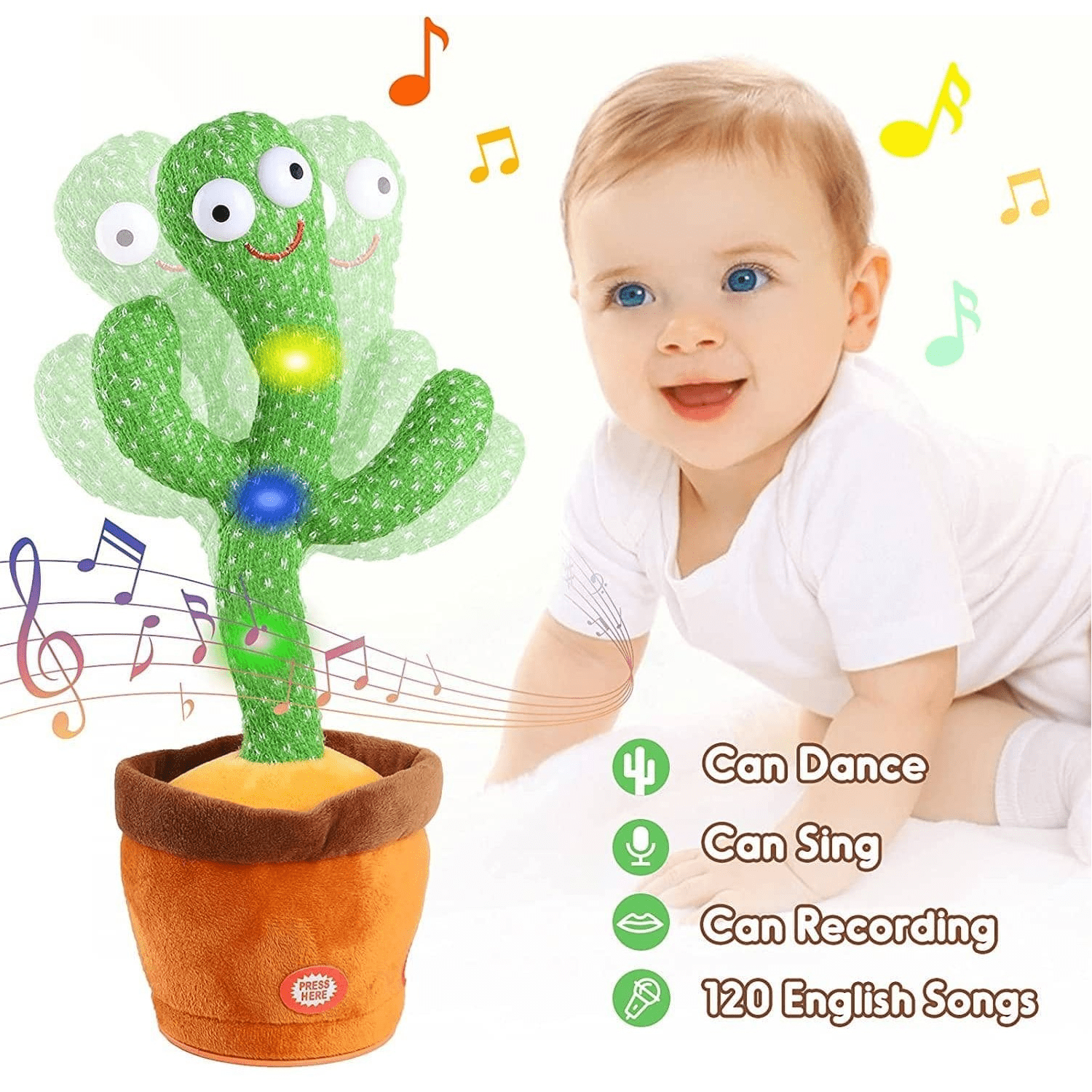 Cactus Toy For Toddler Boys And Girls, Sunny Talking Dancing Plush Toy ...