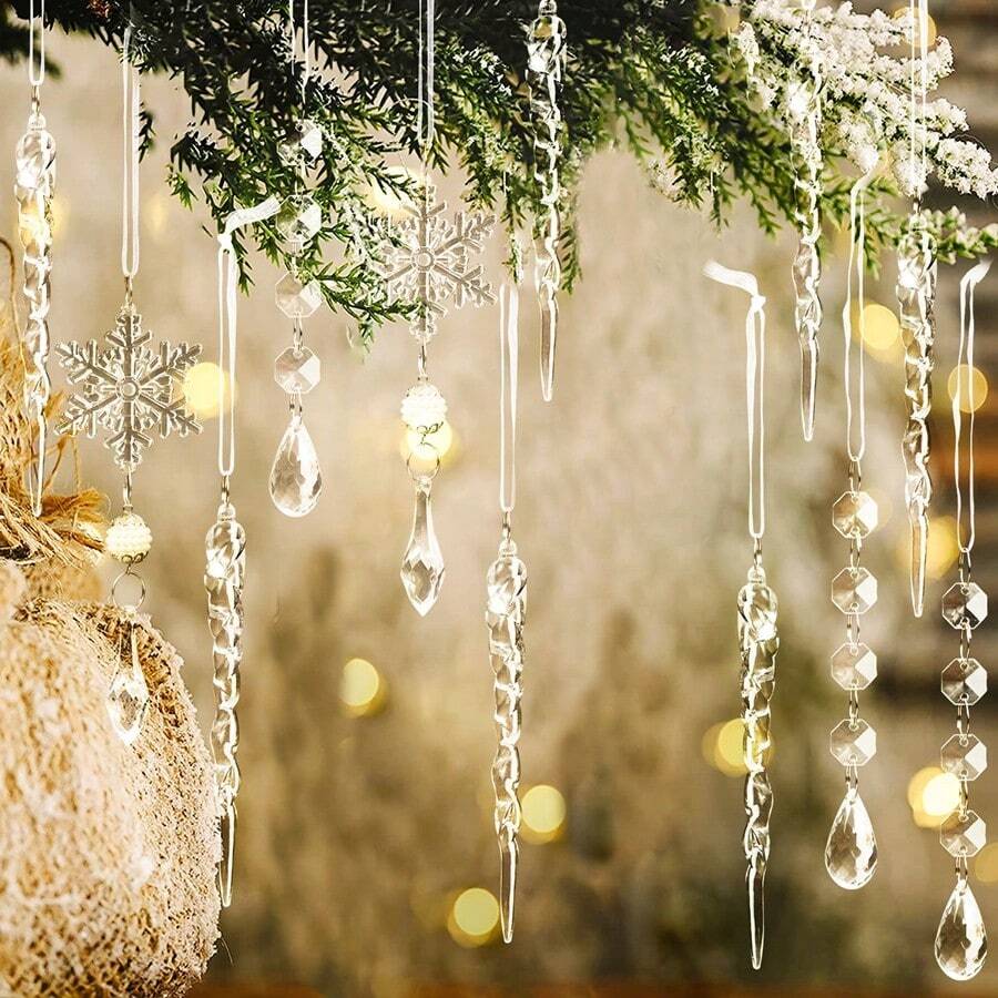10Pcs Christmas Tree Decoration Crystal Ornaments - Hanging Acrylic ...