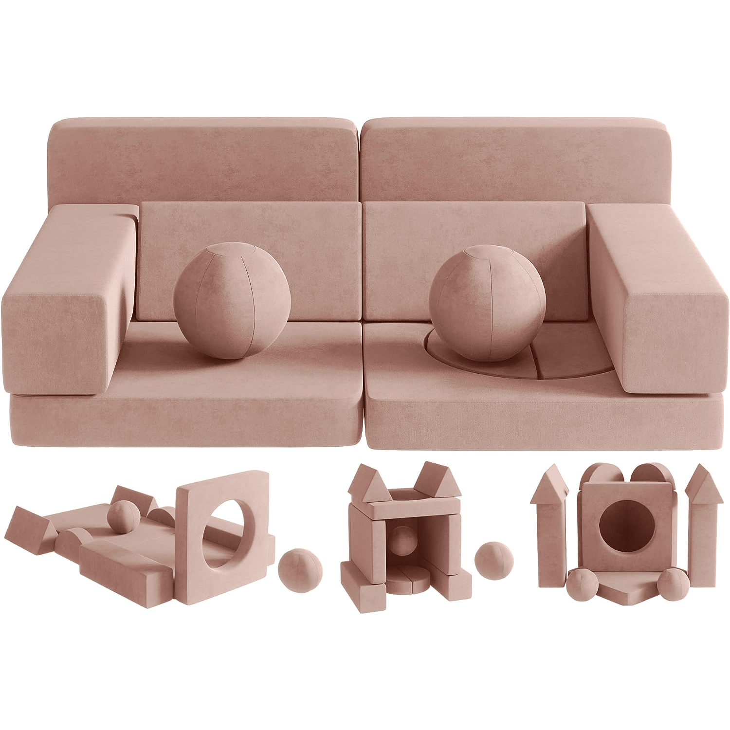 12PCS Modular Toddler Couch with 2 balls and tunnel, Fold Out Kids ...