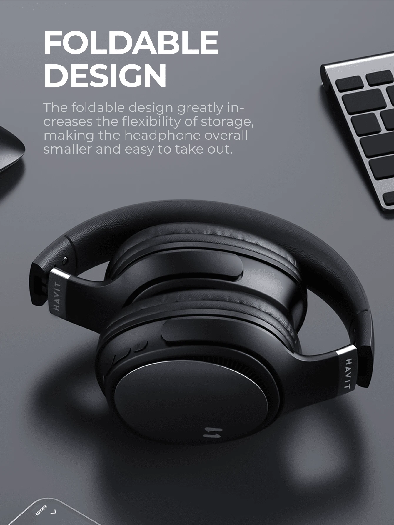 Havit H630bt 出色的立體聲降噪可折疊無線包耳式耳機，電池壽命長，具有多功能按鈕 | SHEIN台灣