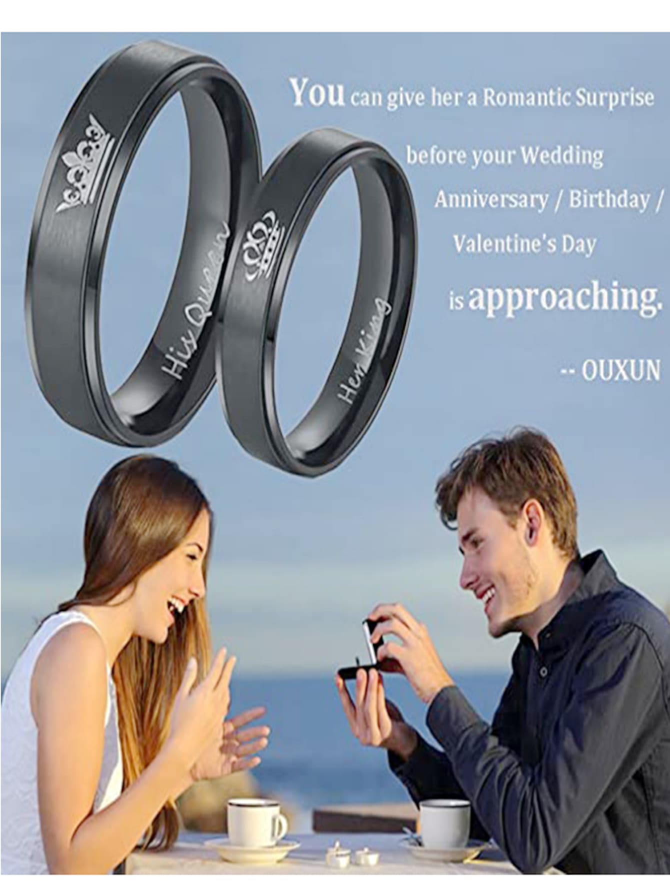 1pc Fashionable Couples Ring Set His Queen Her King Crown Ti-steel Ring ...