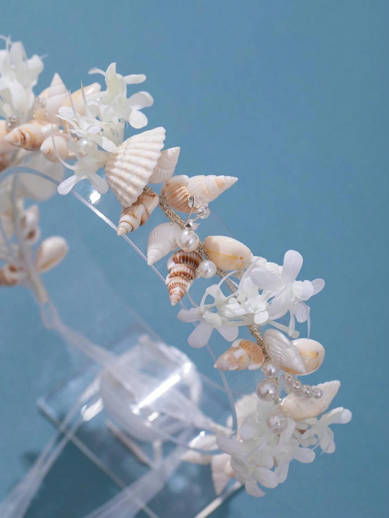 1pc Women's Forest Style Handmade Flower & Seashell Hair Band, White ...