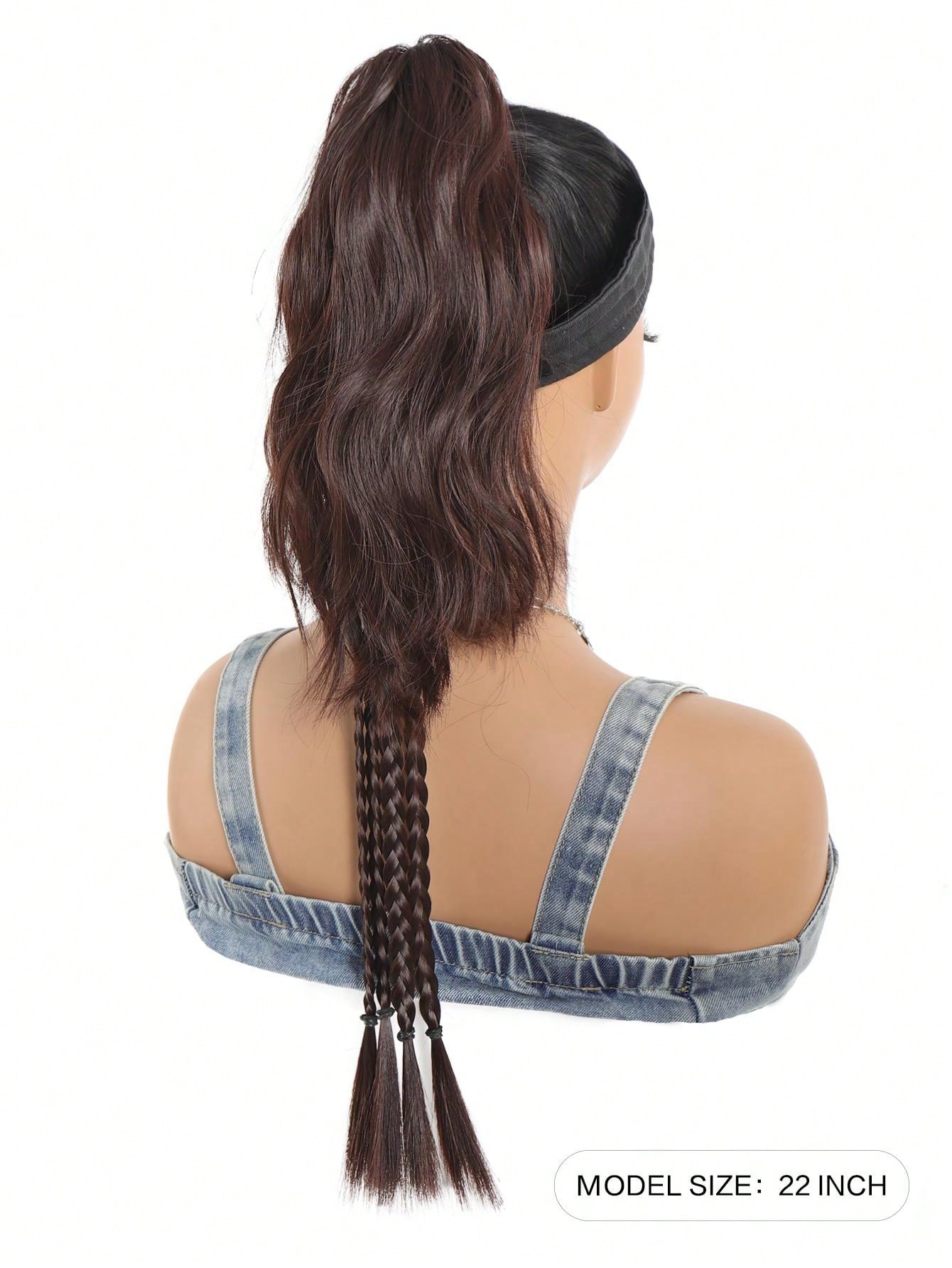 High ponytail wig girl's long curly hair with braids claw hairpieces ...