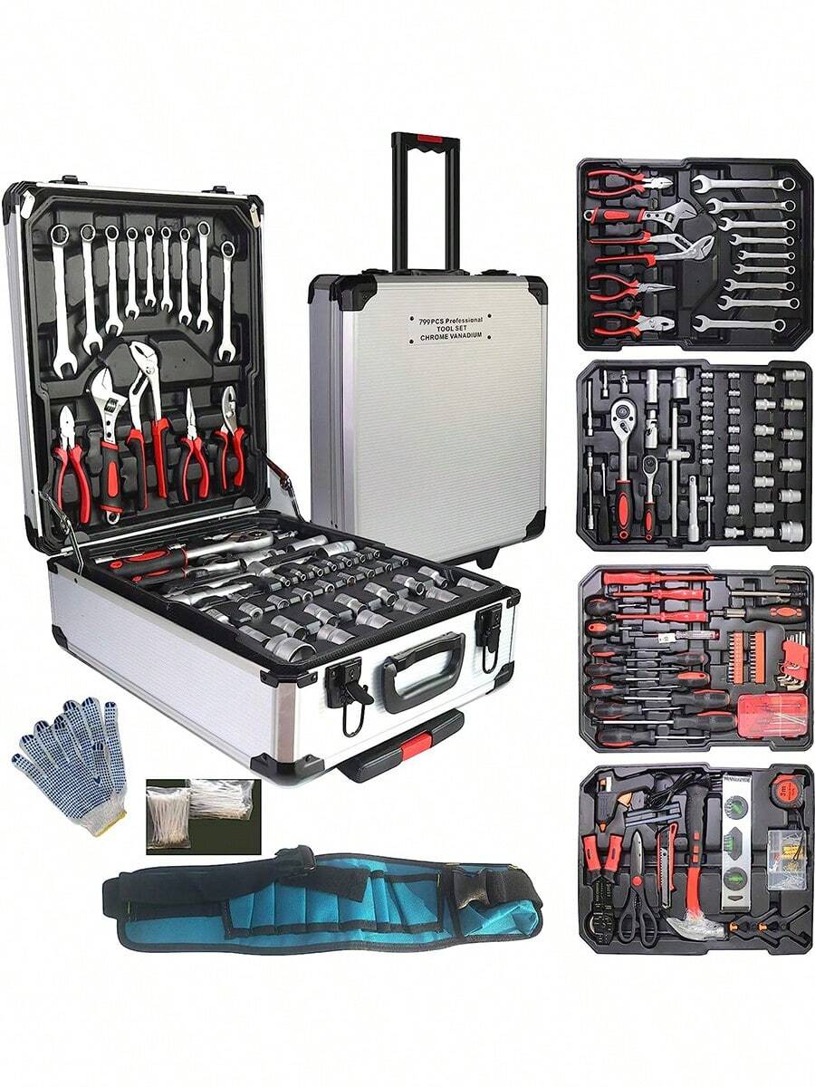 Arcwares 799pcs Aluminum Trolley Case Tool Set Silver, House Repair Kit ...