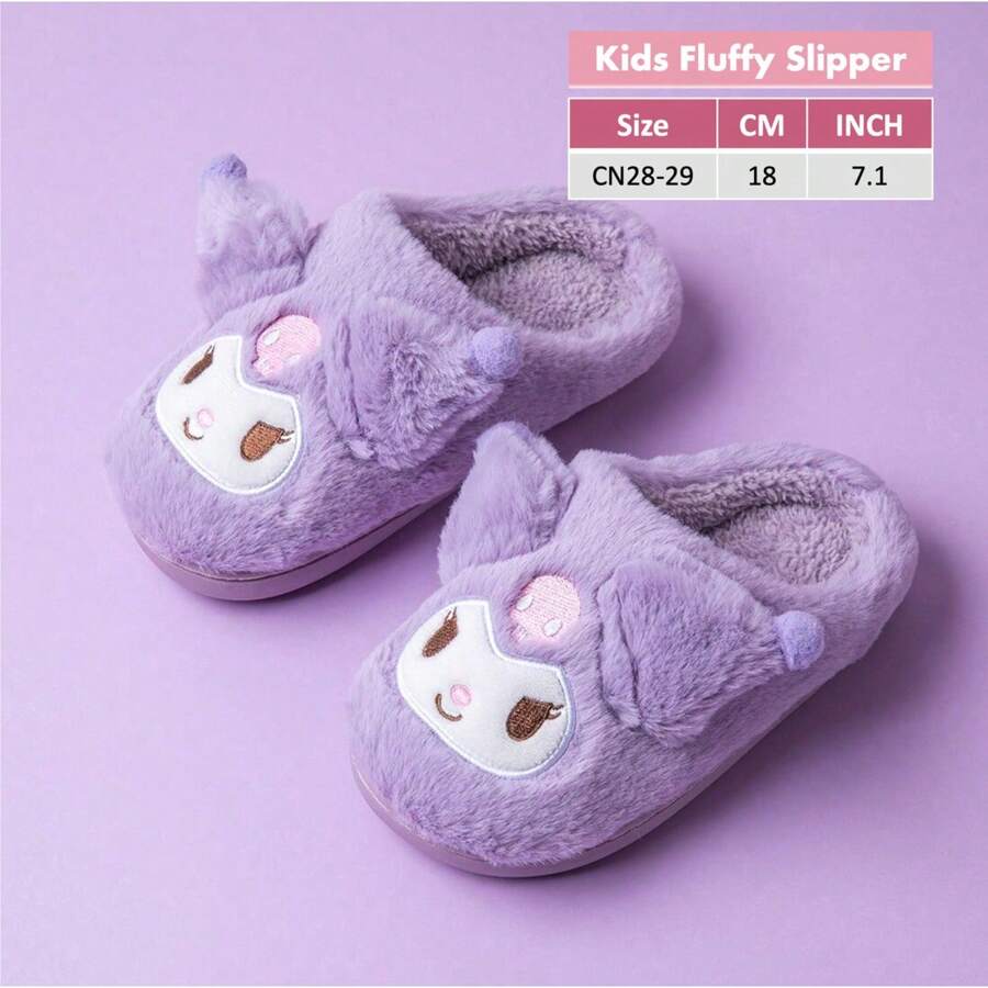 Miniso Sanrio Characters Kuromi Plush Slippers, Closed Toe Warm Fuzzy ...