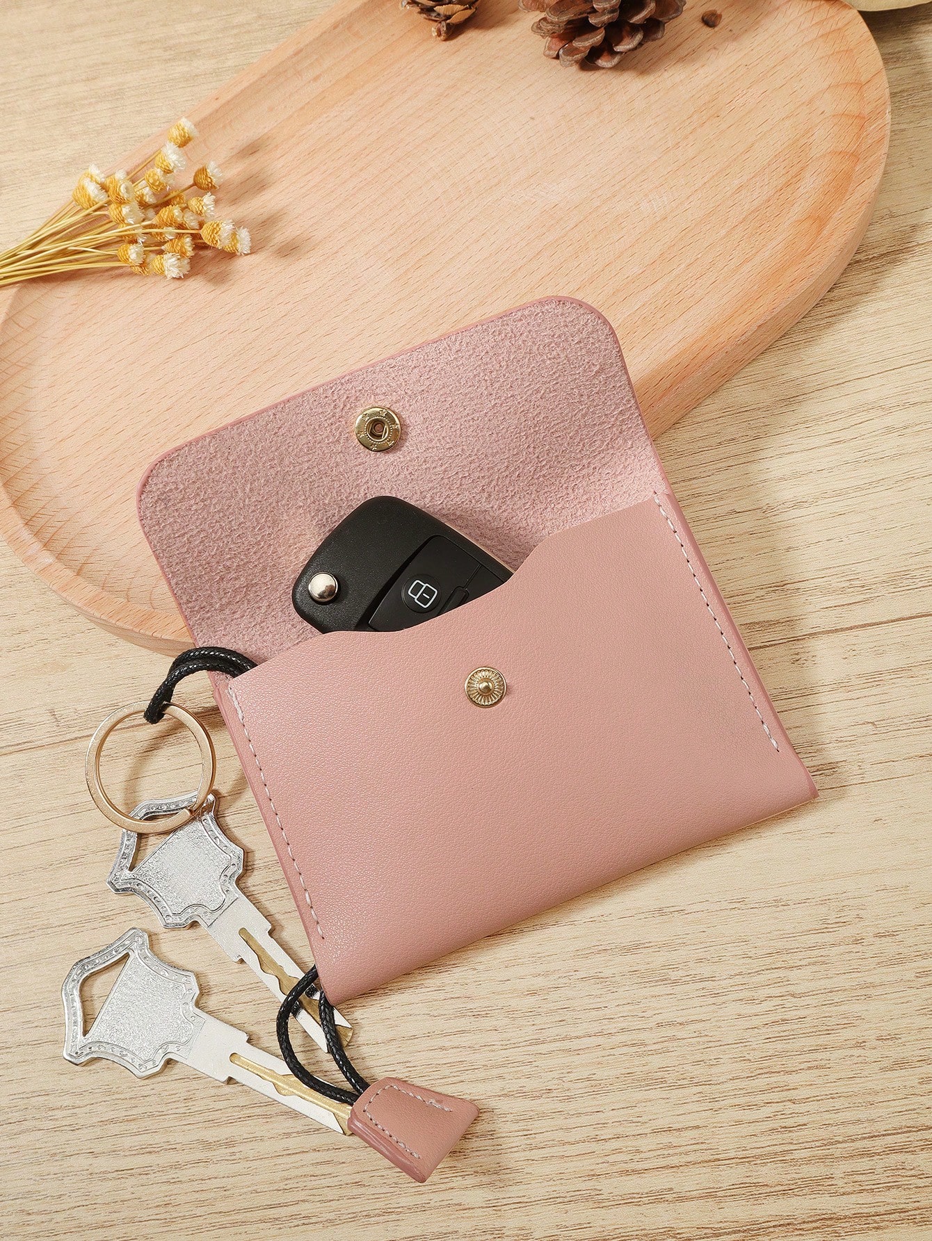1pc Pink Fashionable Solid Color Minimalist Portable Key Holder, Key ...