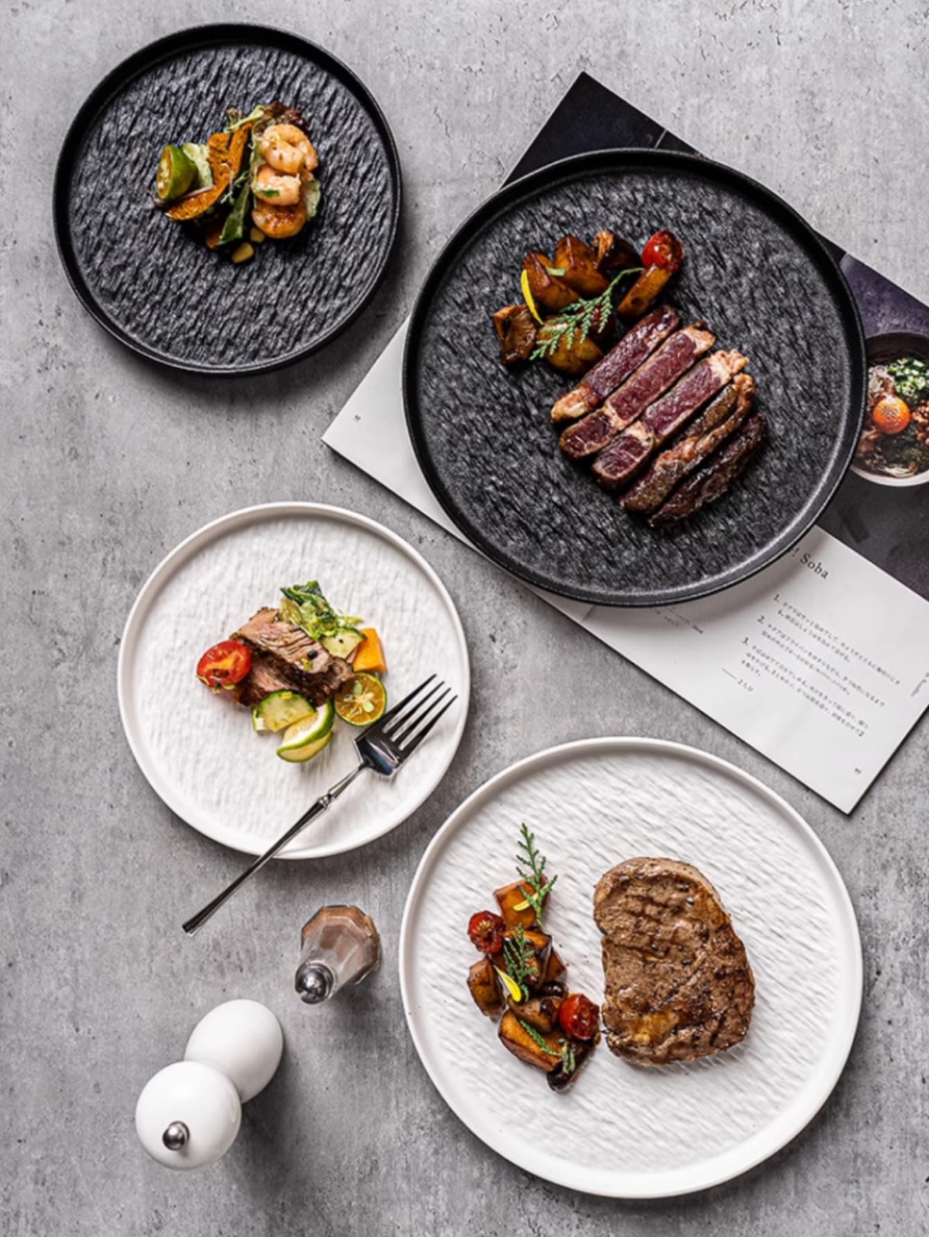 2pcs 10-inch Black Ceramic Steak Plates For Home And Commercial Use ...