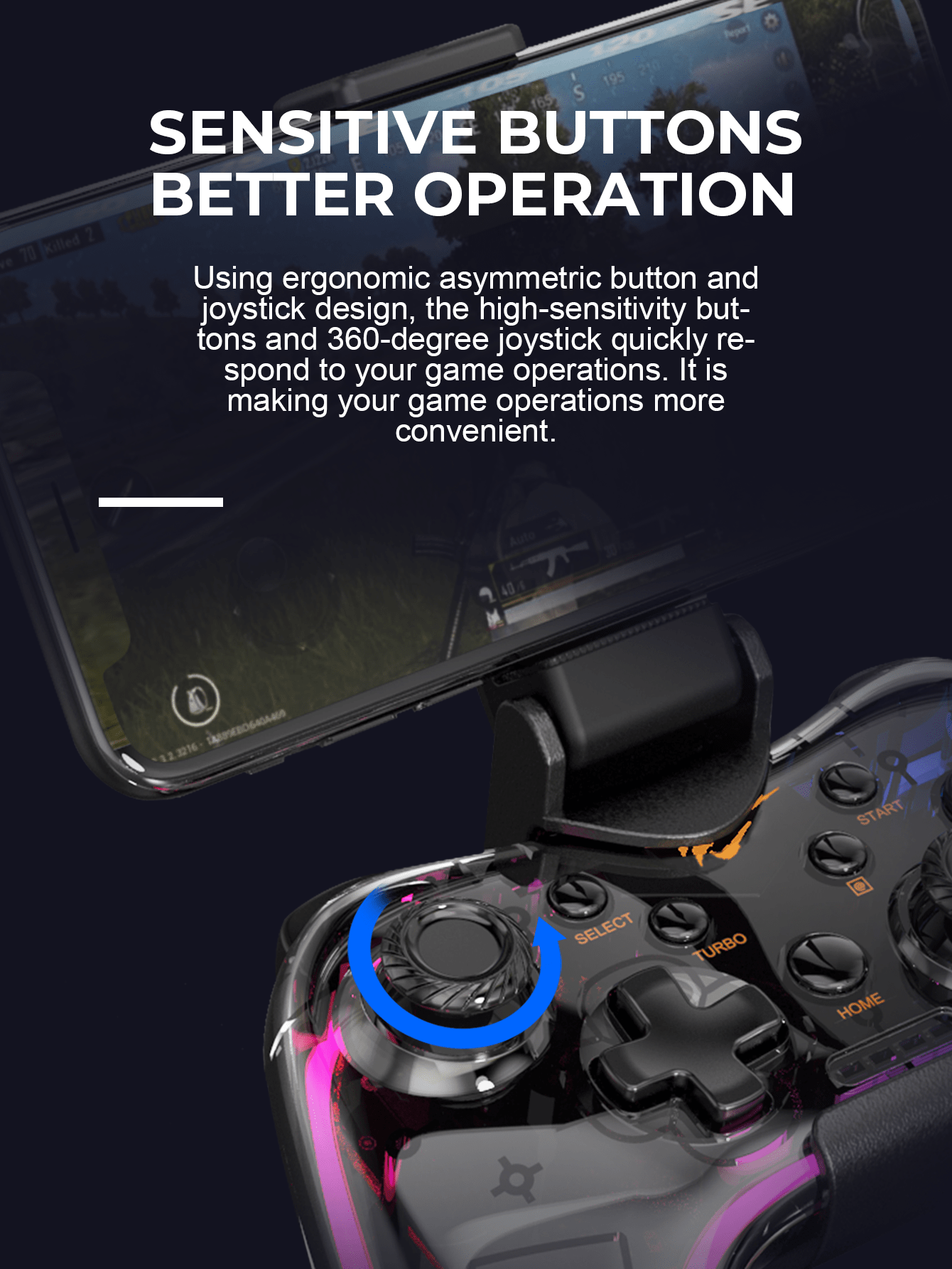 HAVIT G180BT Transparent High-Precision Joystick Wired Game Controller with Customizable Turbo ...