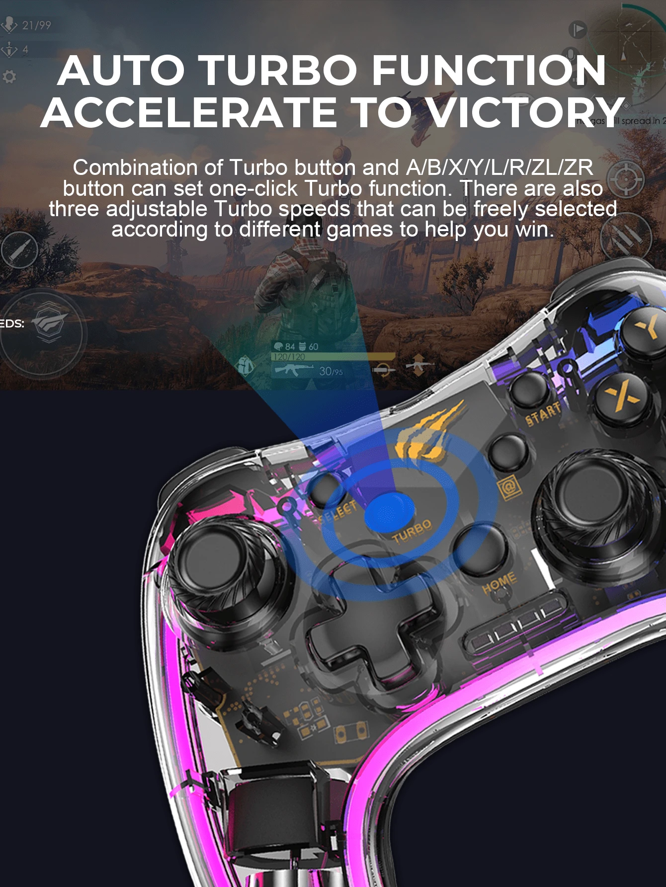 havit HAVIT G180BT Transparent High-Precision Joystick Wired Game Controller with Customizable ...