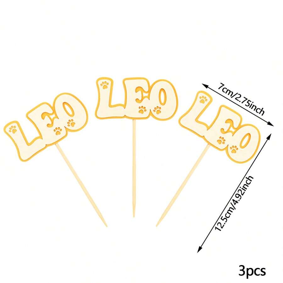 3 Sets In 1 Pack Creative Animal Leo Letter Cake Toppers For Leo ...