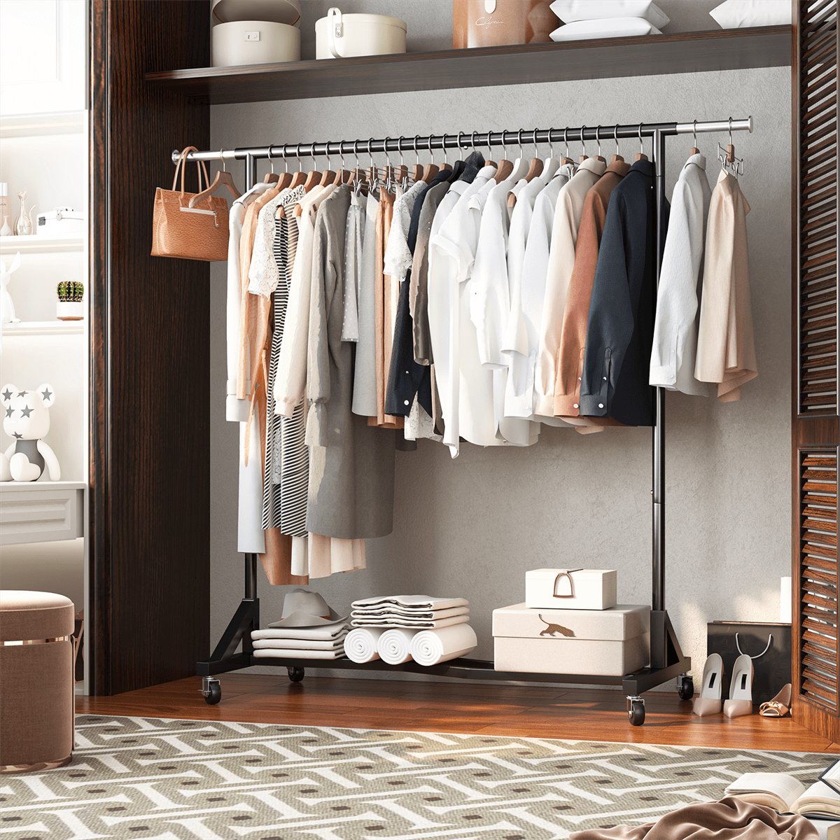 Raybee Drying Clothes Rack Heavy Duty Clothing Rack With Wheels ...