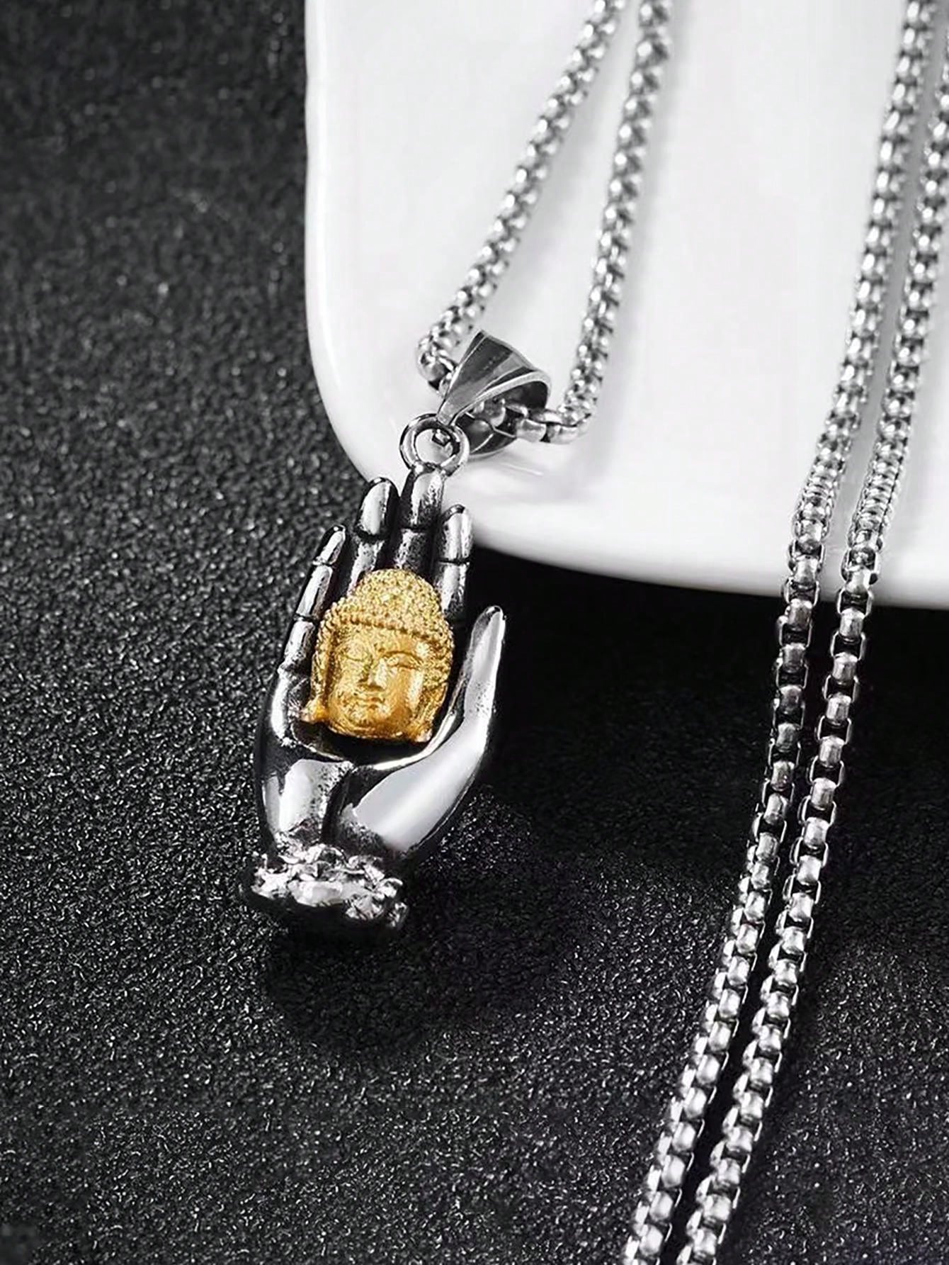 1pc Vintage Buddhism Hands Palm Gautama Buddha Pendant Necklace For Men ...