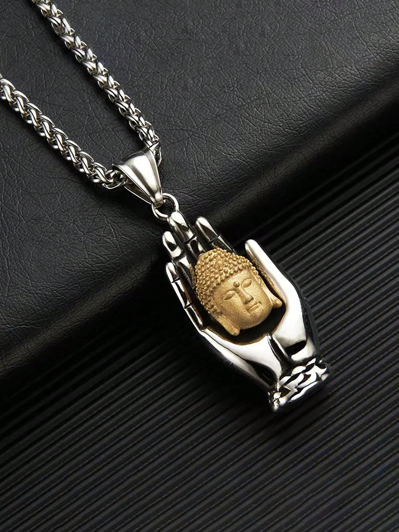 1pc Vintage Buddhism Hands Palm Gautama Buddha Pendant Necklace For Men ...