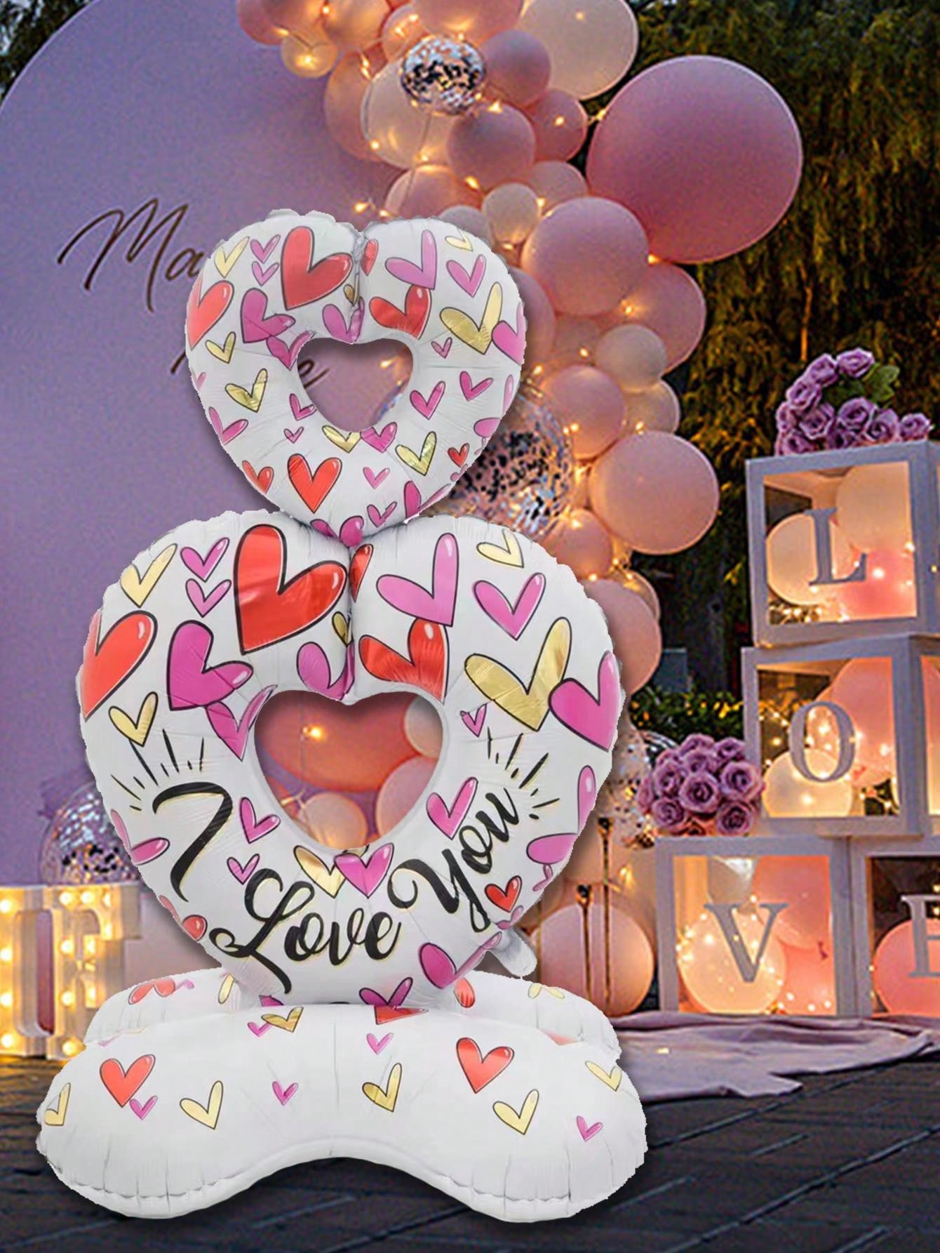 1pc 58 Inches Printed Double Heart Shaped Bottom Base Balloon | SHEIN USA