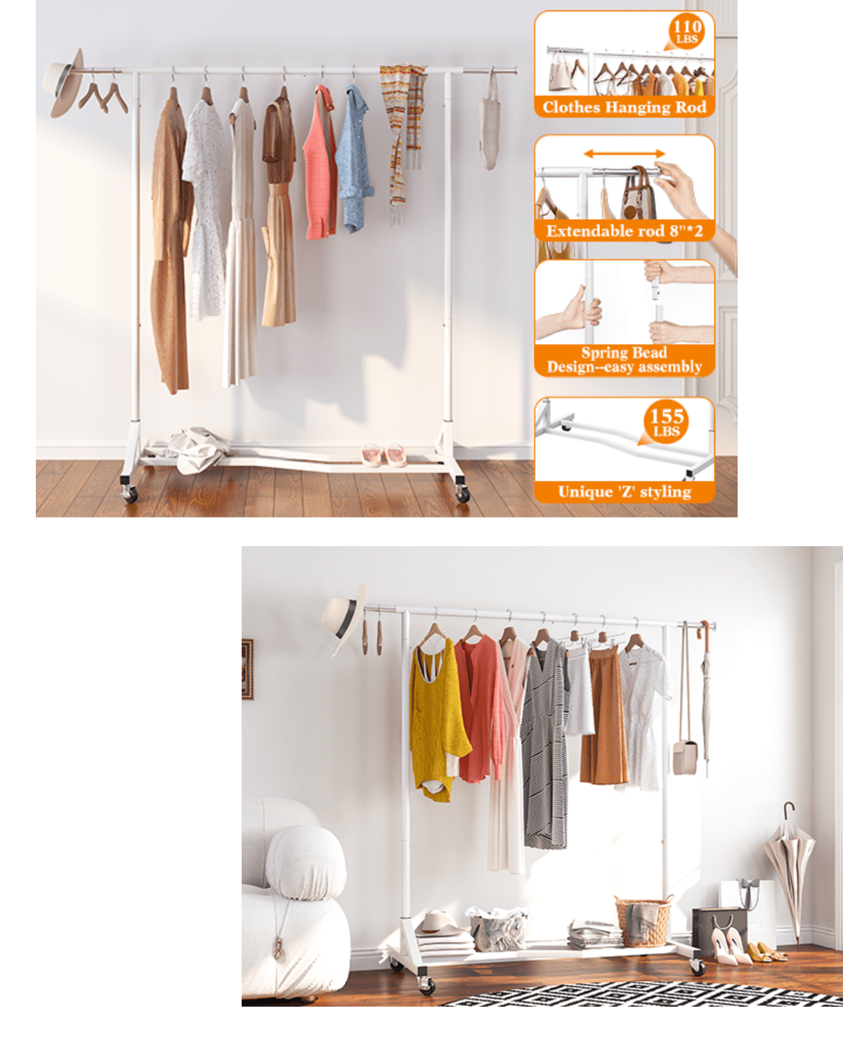 Raybee Drying Clothes Rack Heavy Duty Clothing Rack With Wheels ...