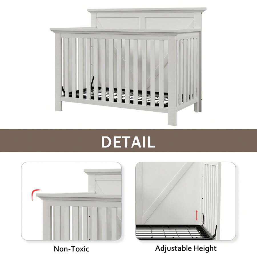 MERAX Rustic Farmhouse Style 4-In-1 Convertible Baby Crib - Converts To ...