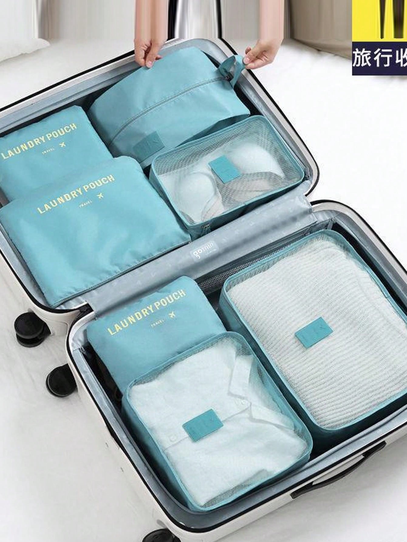 7 pieces Black Travel Organizer Set - Portable Luggage Storage Bags for ...