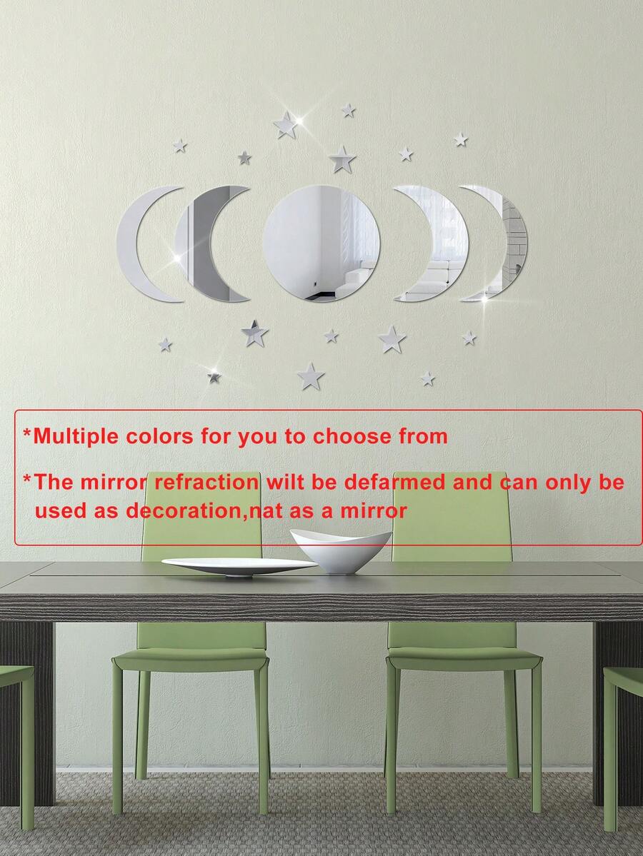 20pcs Moon & Star Shaped Mirror Wall Sticker, Self Adhesive Decorative ...