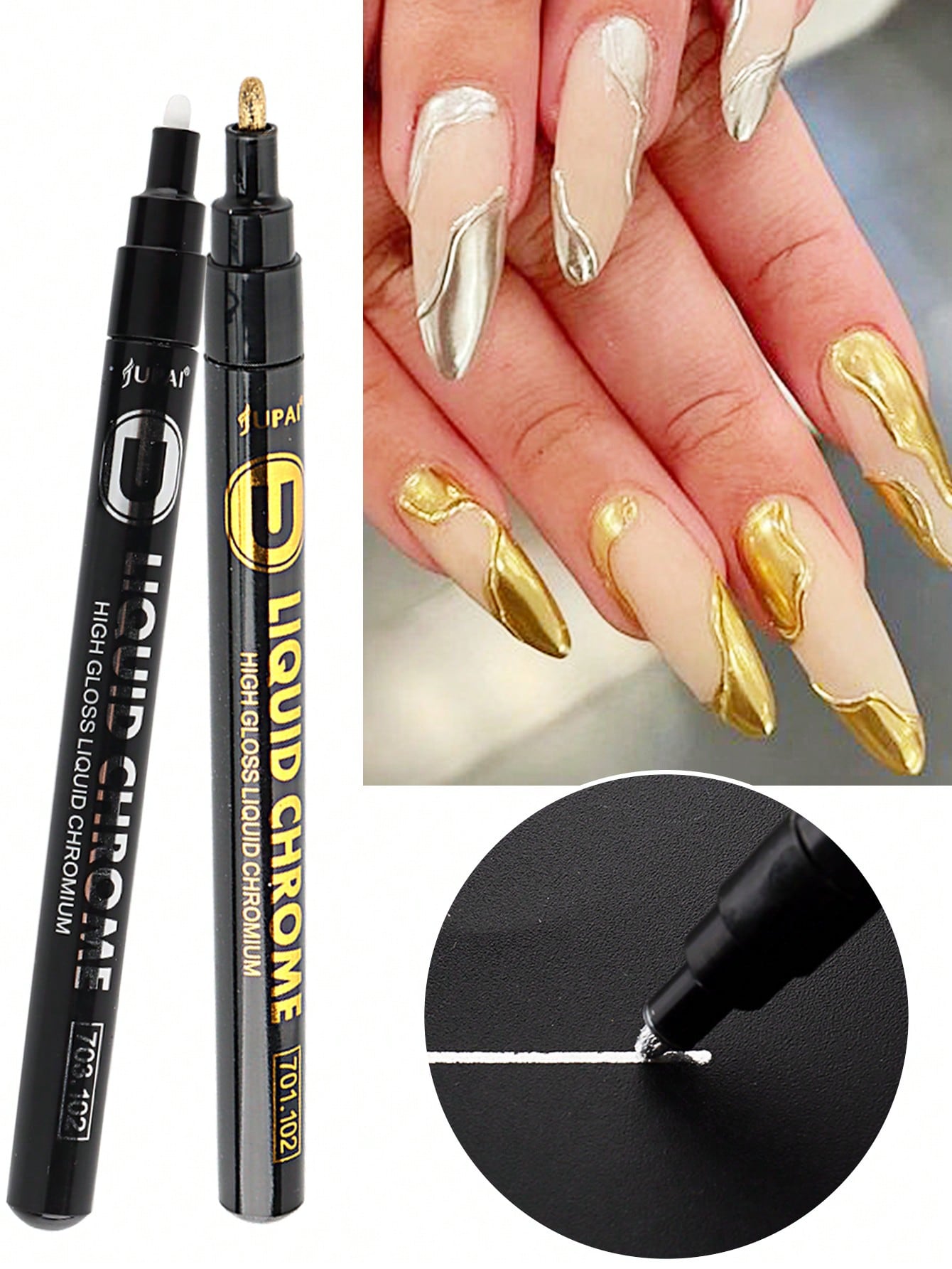 2pcs Metallic Gold Sliver Nail Polish Waterproof Nail Marker Pen For ...