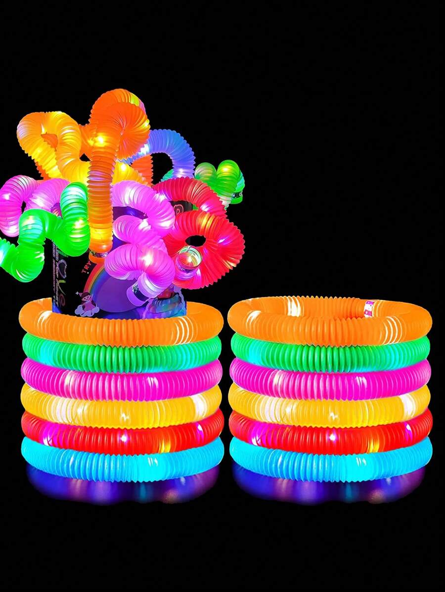 2pcs Colorful Light Up Pressure Relief Stretch Tubes DIY Sensory ...