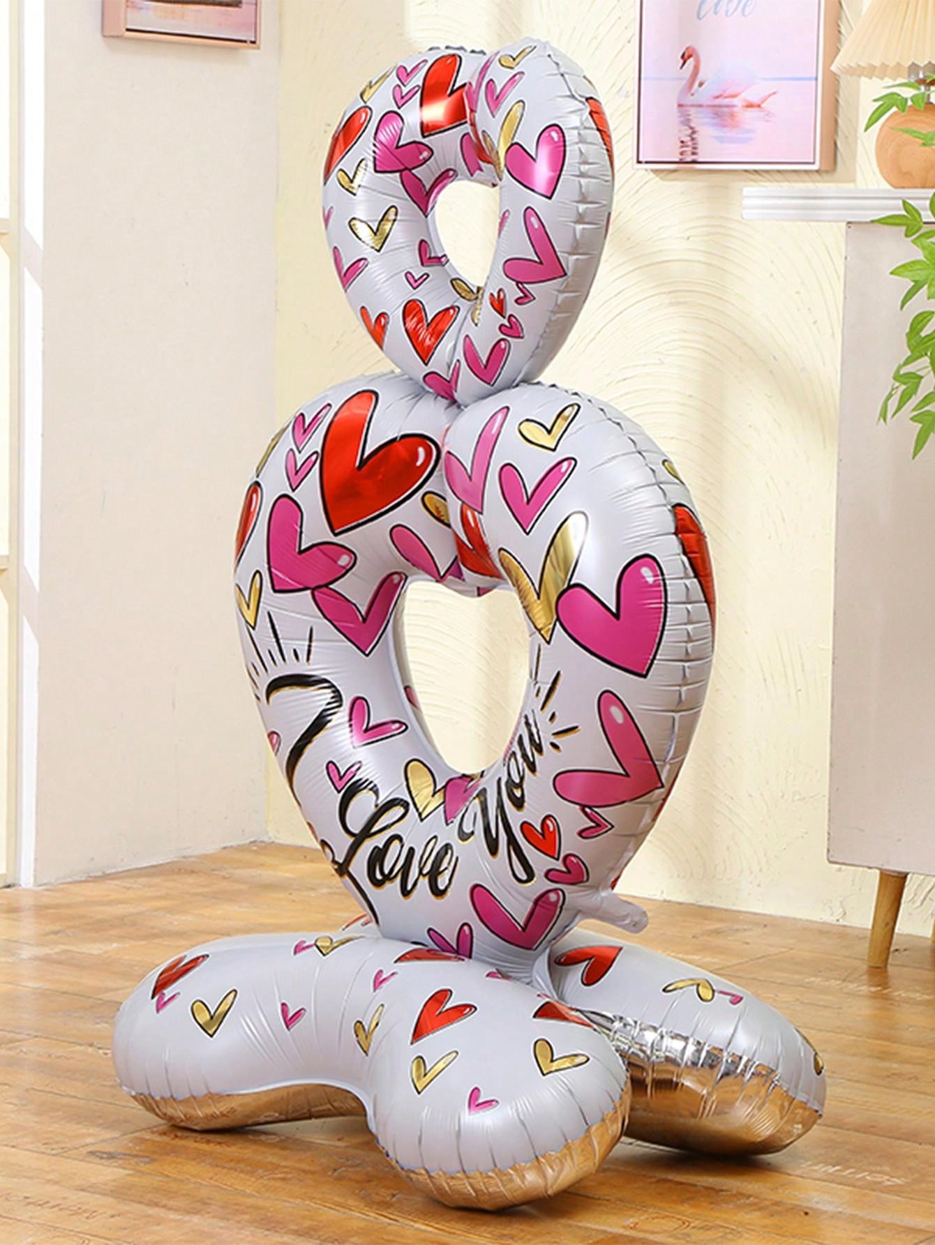 1pc 58 Inches Printed Double Heart Shaped Bottom Base Balloon | SHEIN USA