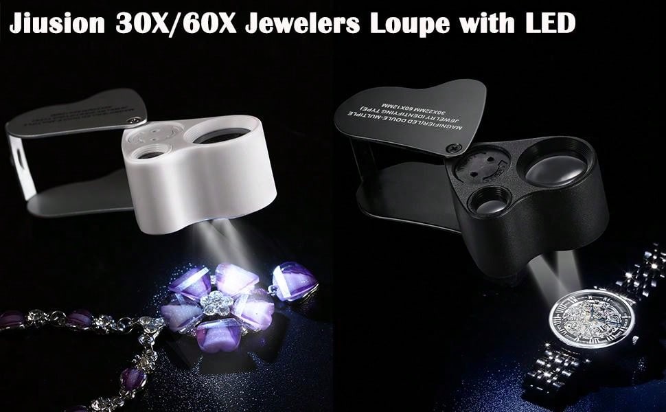 Black Portable Lighted LED Illuminated Jewelry Magnifier 30X 60X ...
