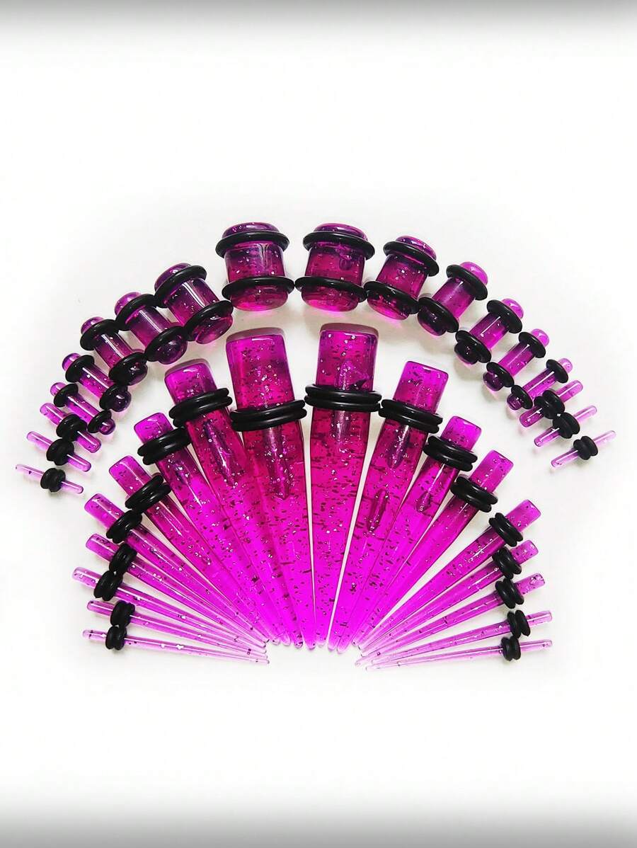 36pcs/set Clear Purple Glitter Cone Shaped Ear Taper Kit Acrylic ...