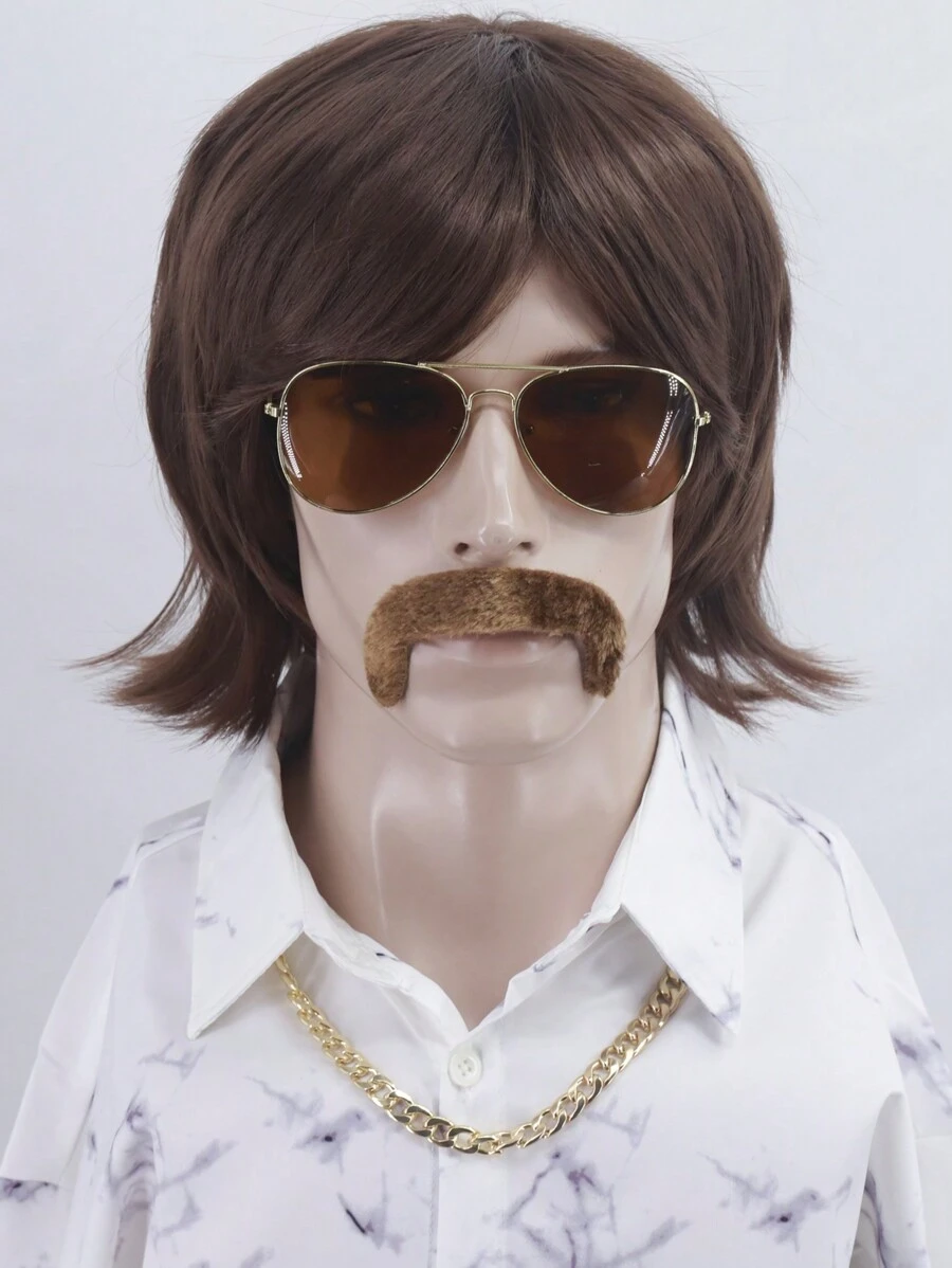 Heat Resistant Fiber Synthetic Wig 5pcs Set 70s 80s Disco Wig with ...