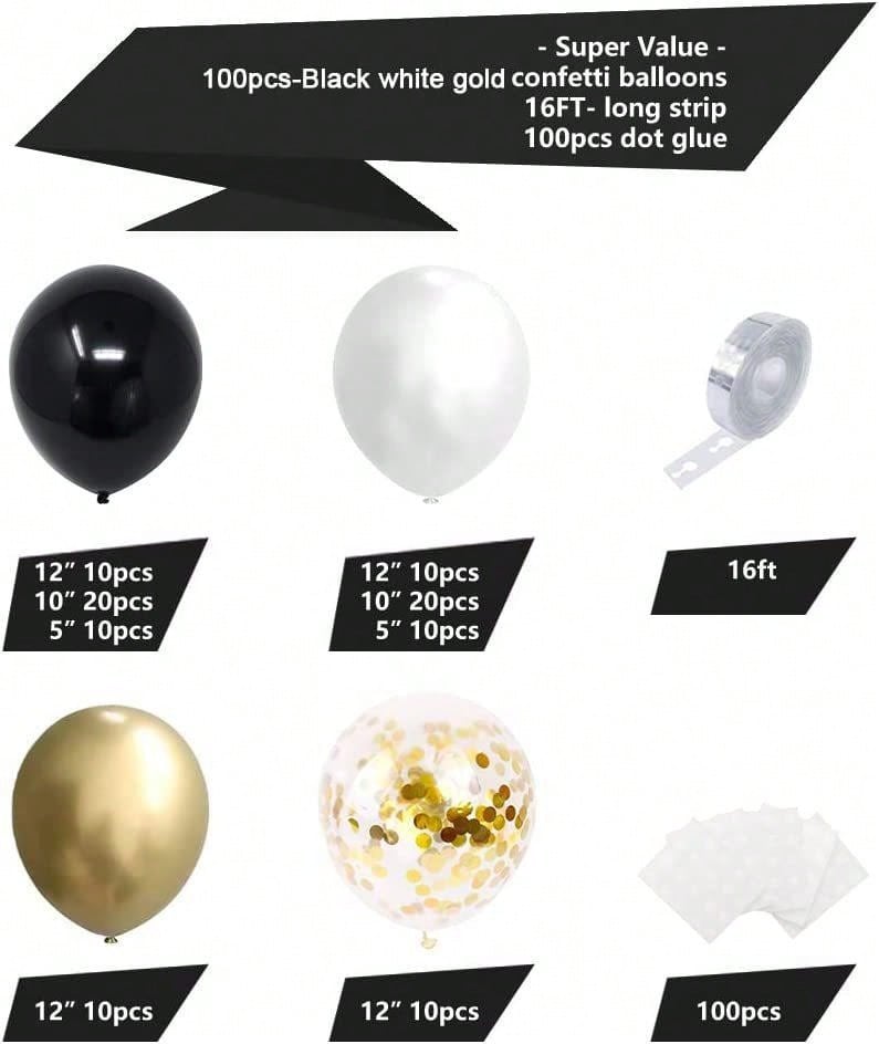 100pcs Black And Gold Balloon Chain Kit For Back To School, Balloon ...