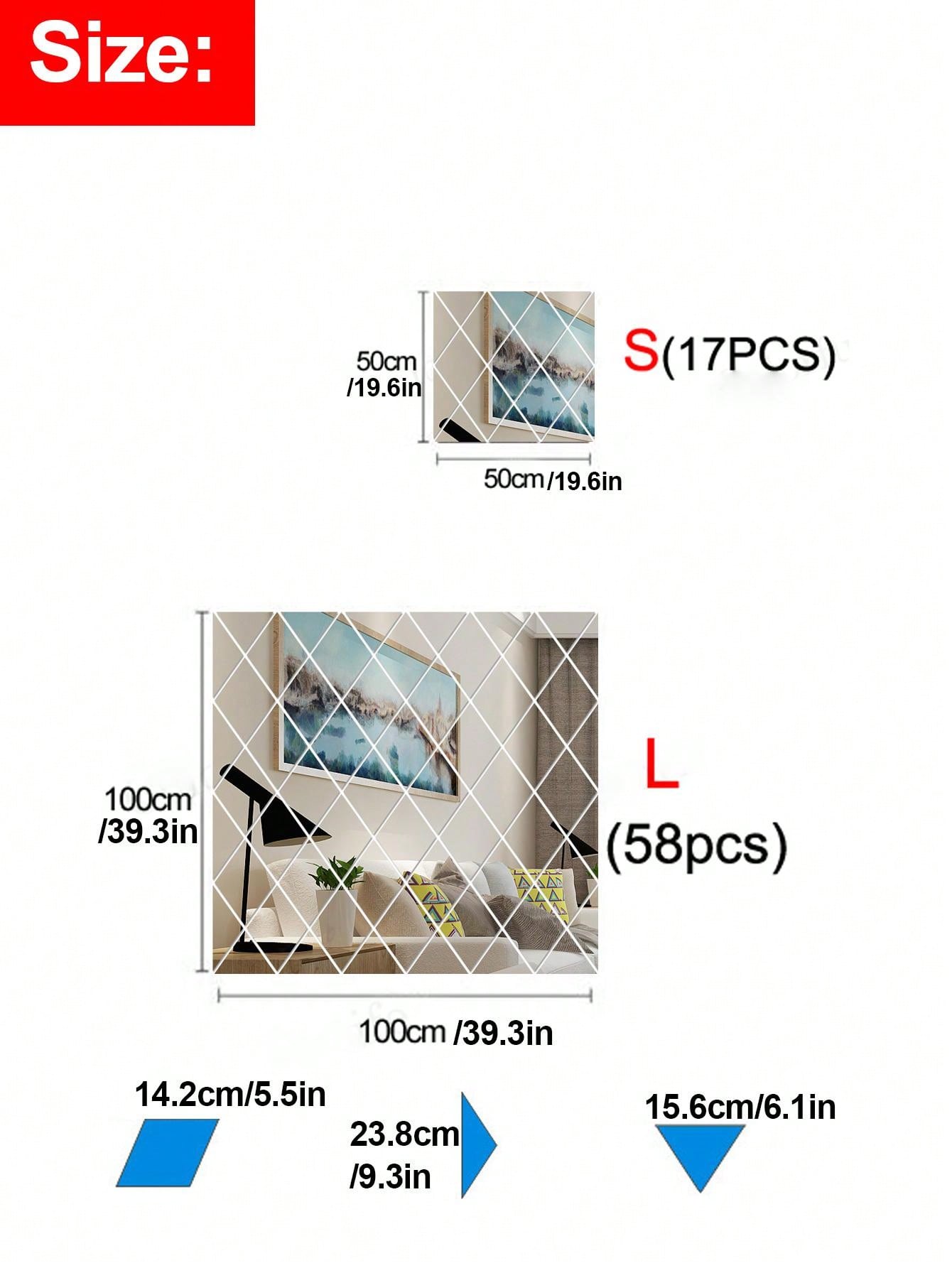 1set PMMA Mirror Wall Sticker, Modern Self Adhesive Wall Mirror Tile ...