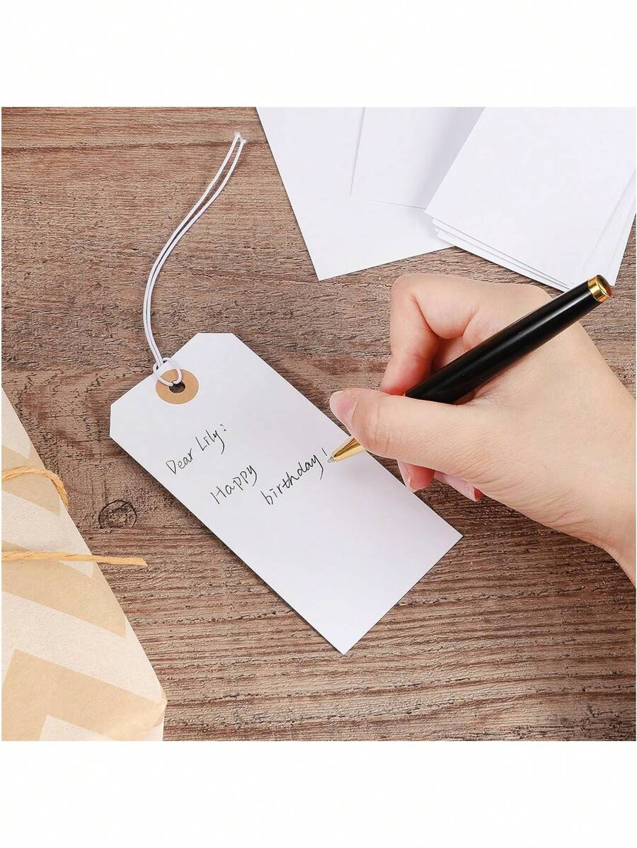 100 Pack White Blank Tags with Elastic String Large Marking Hang Tags ...